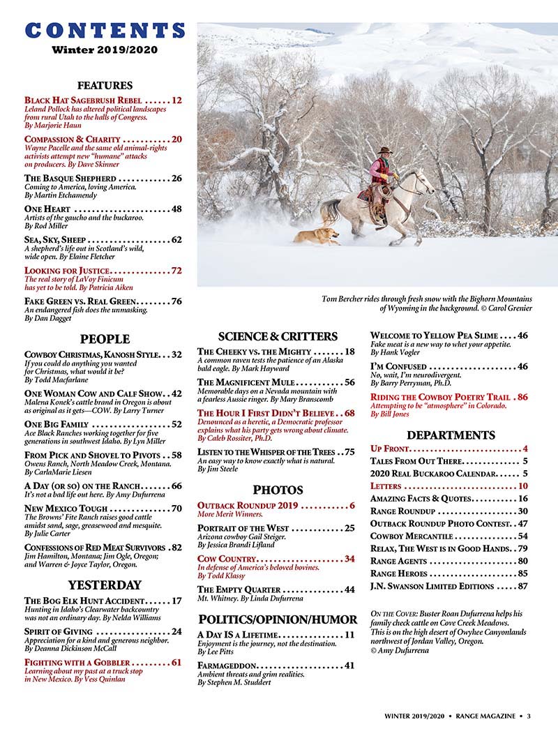 RANGE magazine Winter 2020 Contents